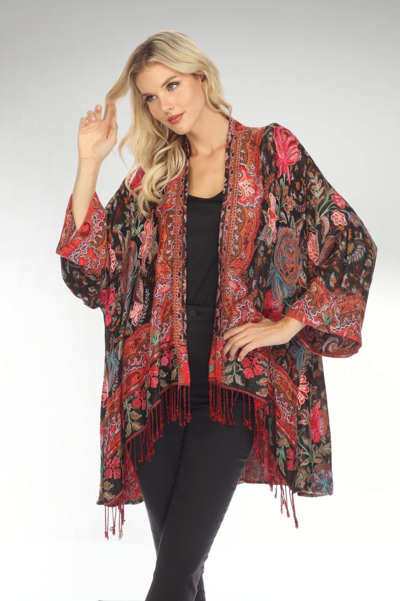 Embroidered Long Kimono Jacket – Embila Embroidered Long Kimono Jacket – Embila